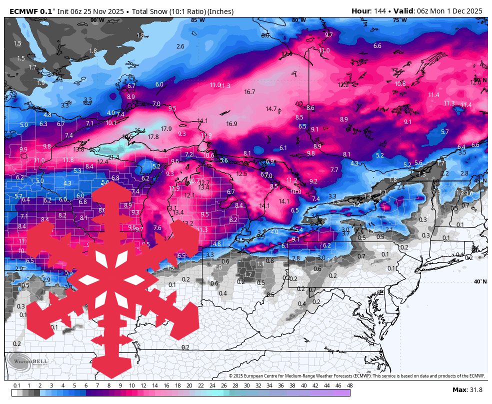 Prévisions SnowBrains : 18″ de neige à effet lac pour le Midwest et le ...